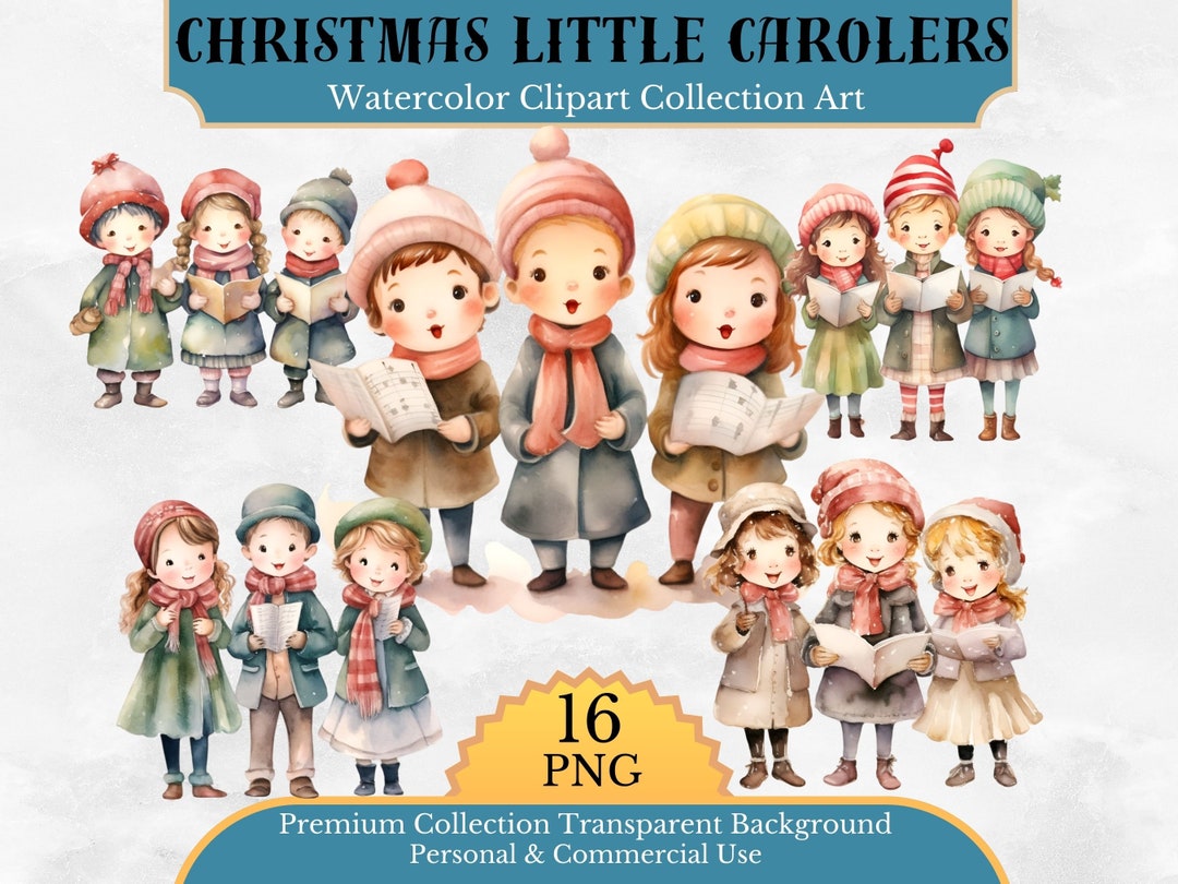 Set of 16, Christmas Carols Clipart, Christmas Clipart, Vintage Carol ...