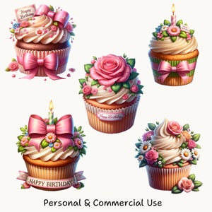 Watercolor Birthday Cupcake Clipart, Happy Birthday Digital Download ...