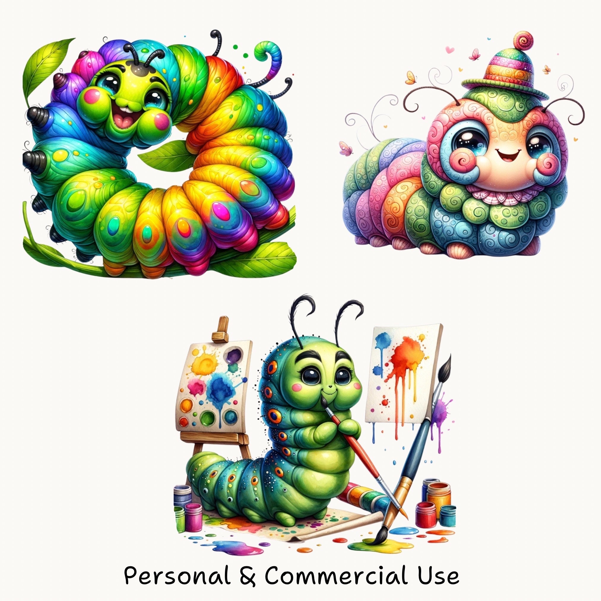 Colorful Watercolor Caterpillar PNG, Whimsical Insect Digital Download ...