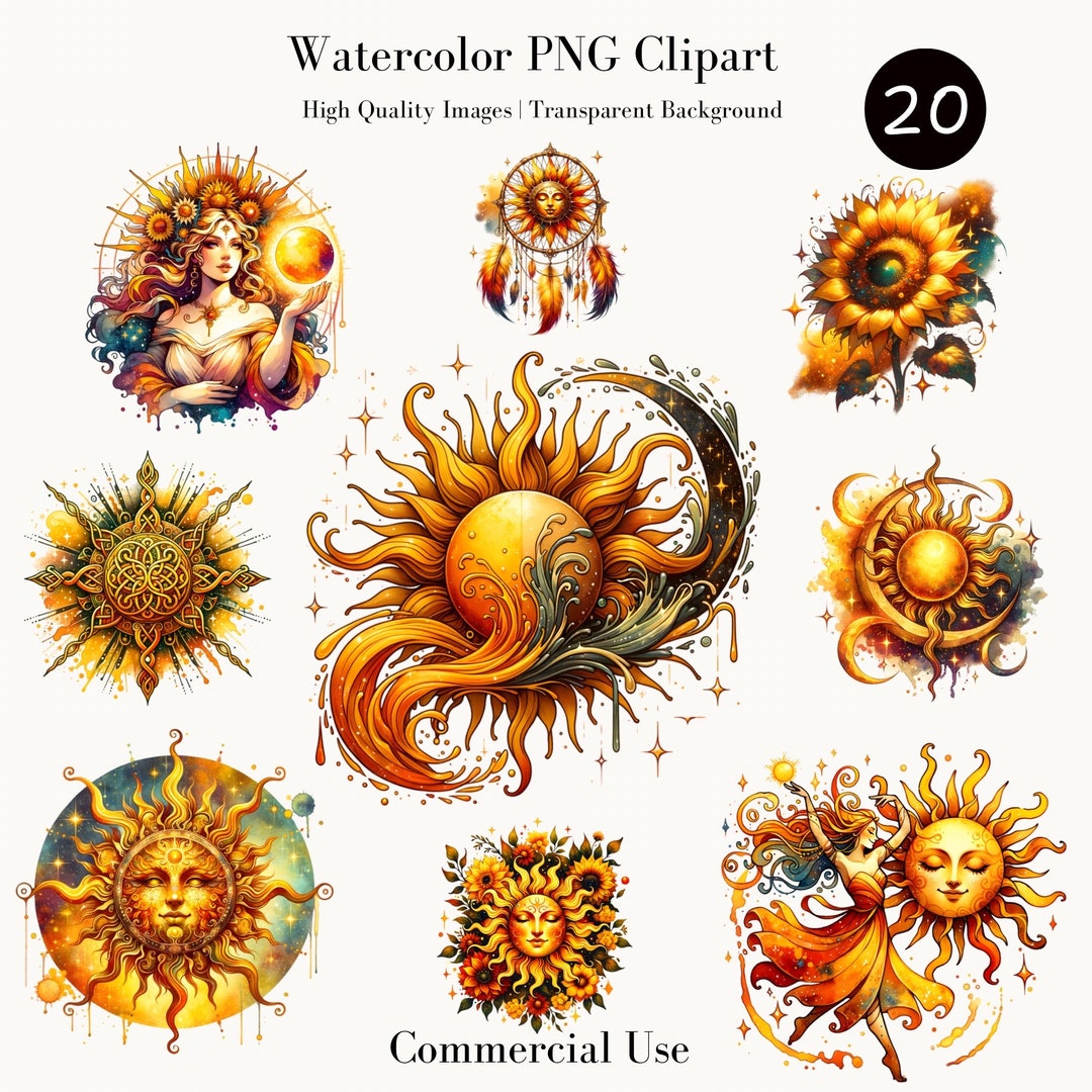 Watercolor Litha Clipart PNG Set – Floral Pagan Holiday Wiccan Art ...