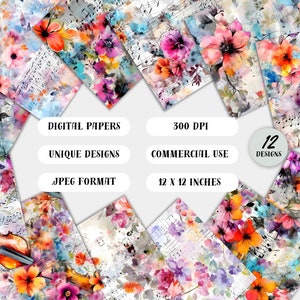Sound of Floral Music SEAMLESS Patterns-digital Paper-12 Designs ...