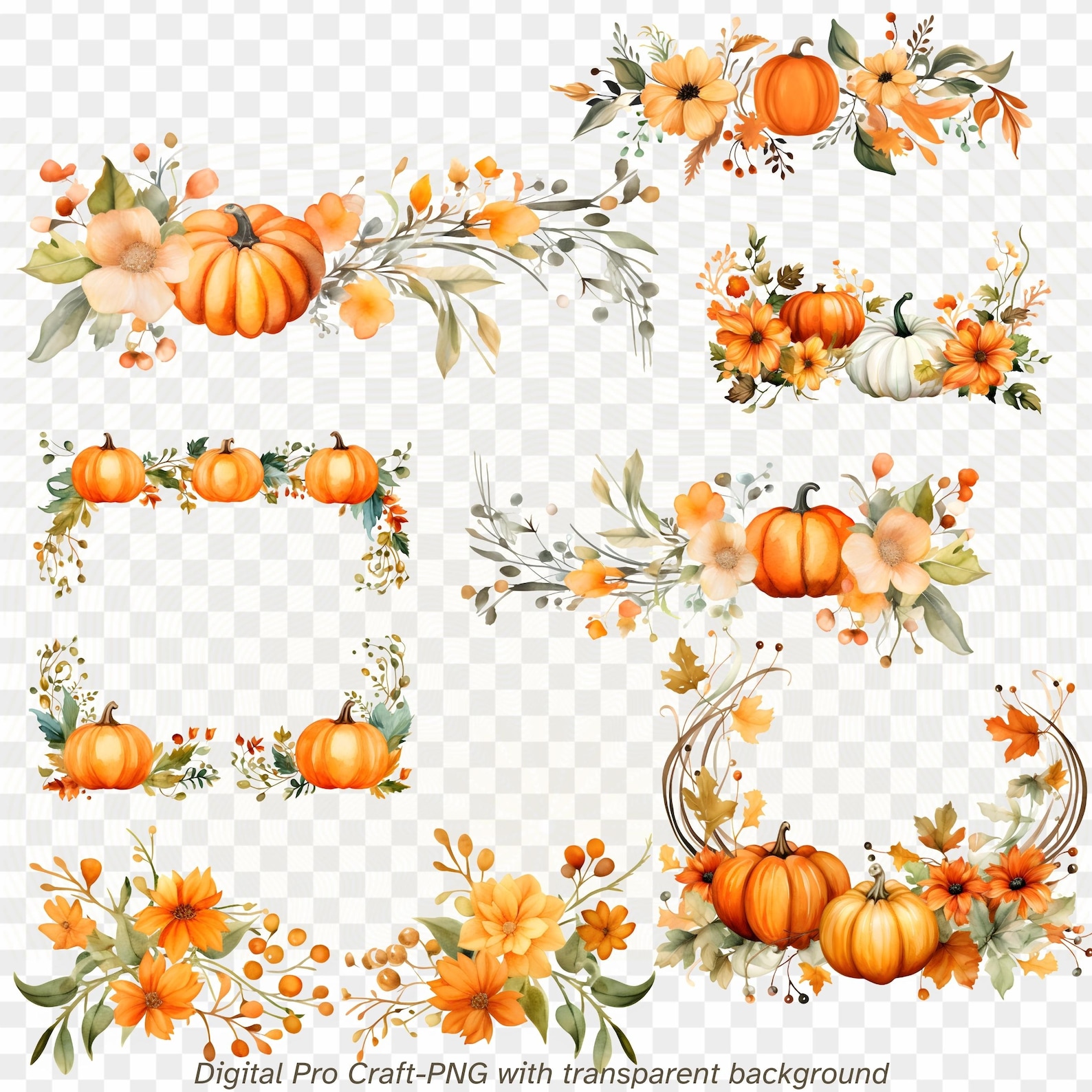 Watercolor Pumpkin Borders Clipart - Fall Autumn Borders Clip Art in ...