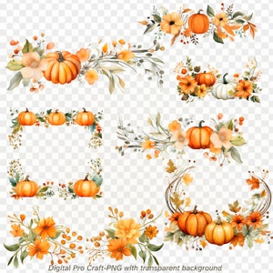 Watercolor Pumpkin Borders Clipart - Fall Autumn Borders Clip Art in ...