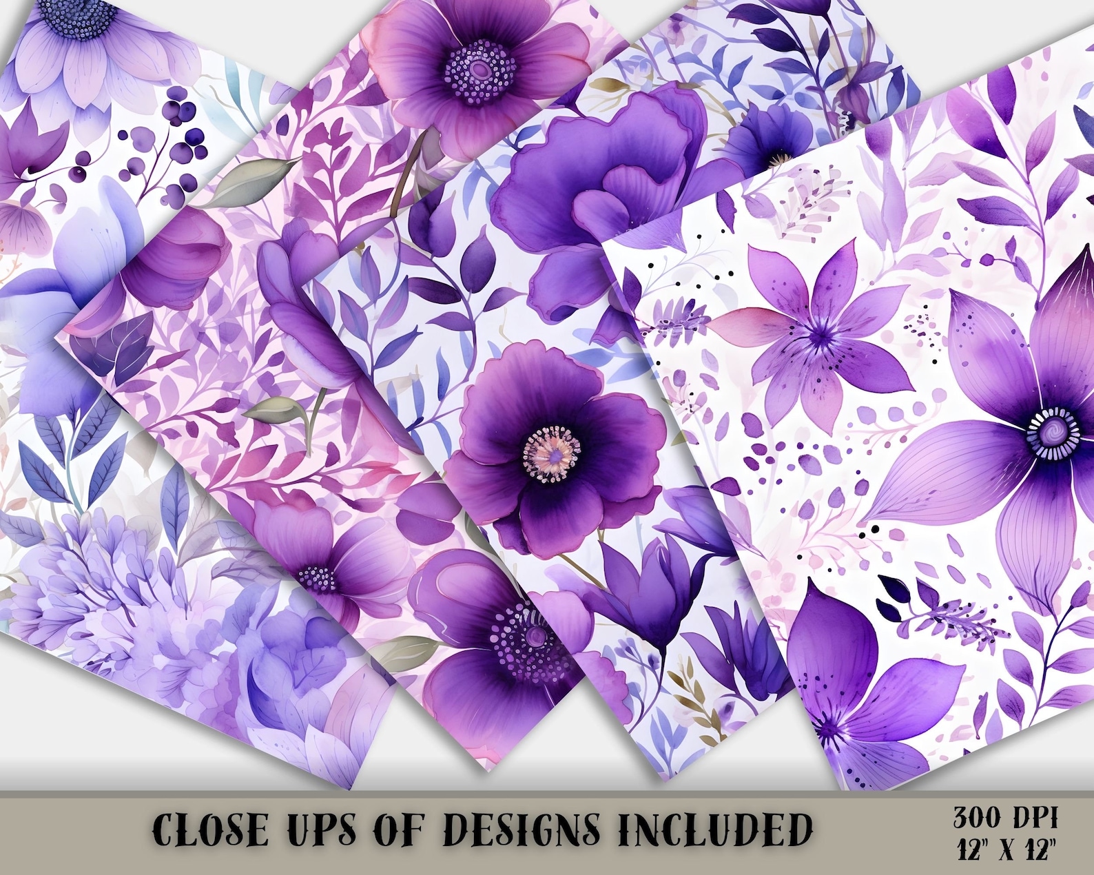 Purple Floral Digital Paper - SEAMLESS - Purple Watercolor Flower ...
