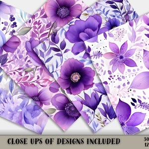 Purple Floral Digital Paper - SEAMLESS - Purple Watercolor Flower ...