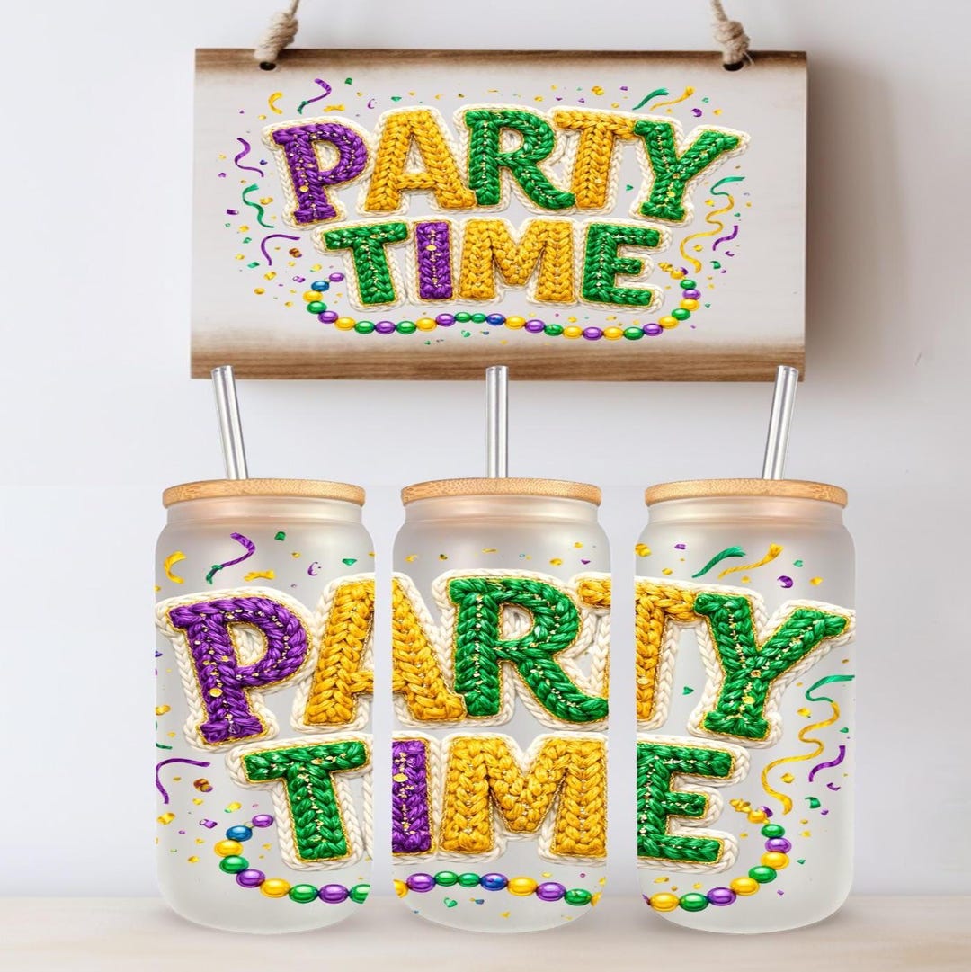 Party Time Sipper Glass Wrap PNG, Digital Download, Mardi Gras Inspired ...