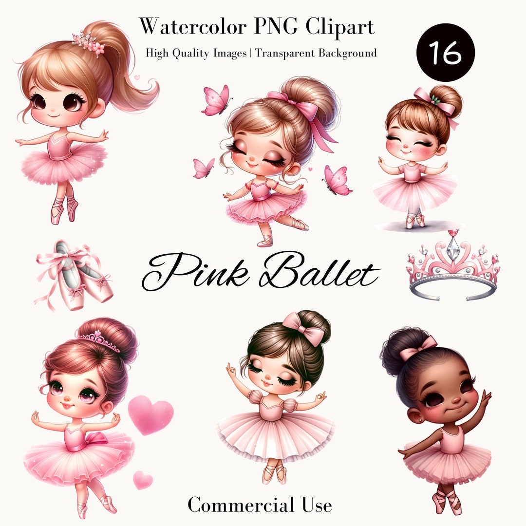 Adorable Pink Ballet Watercolor PNG Clipart Set Cute Ballerinas, Ballet ...