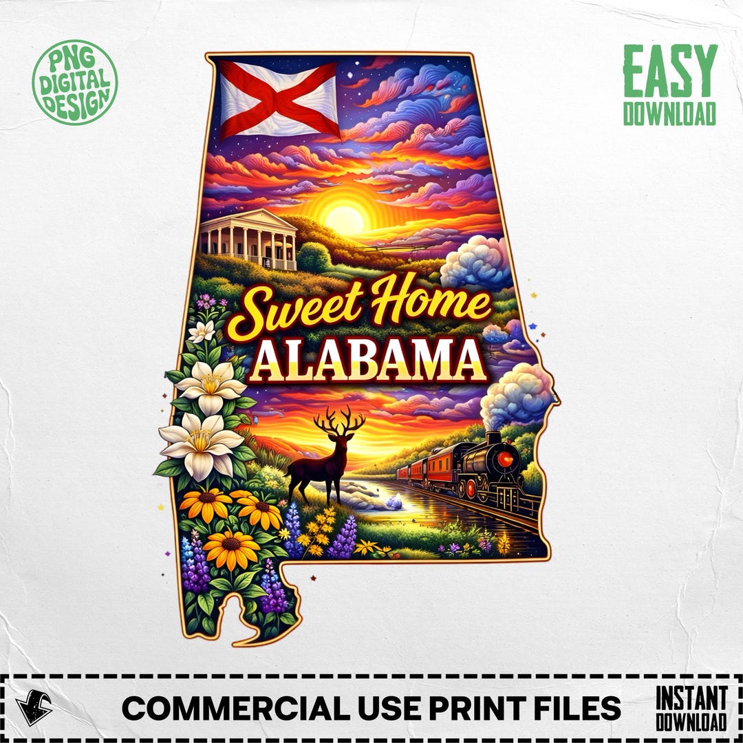 Alabama Clipart PNG, Sublimation Design, DTF Transfer PNG, Sweet Home ...