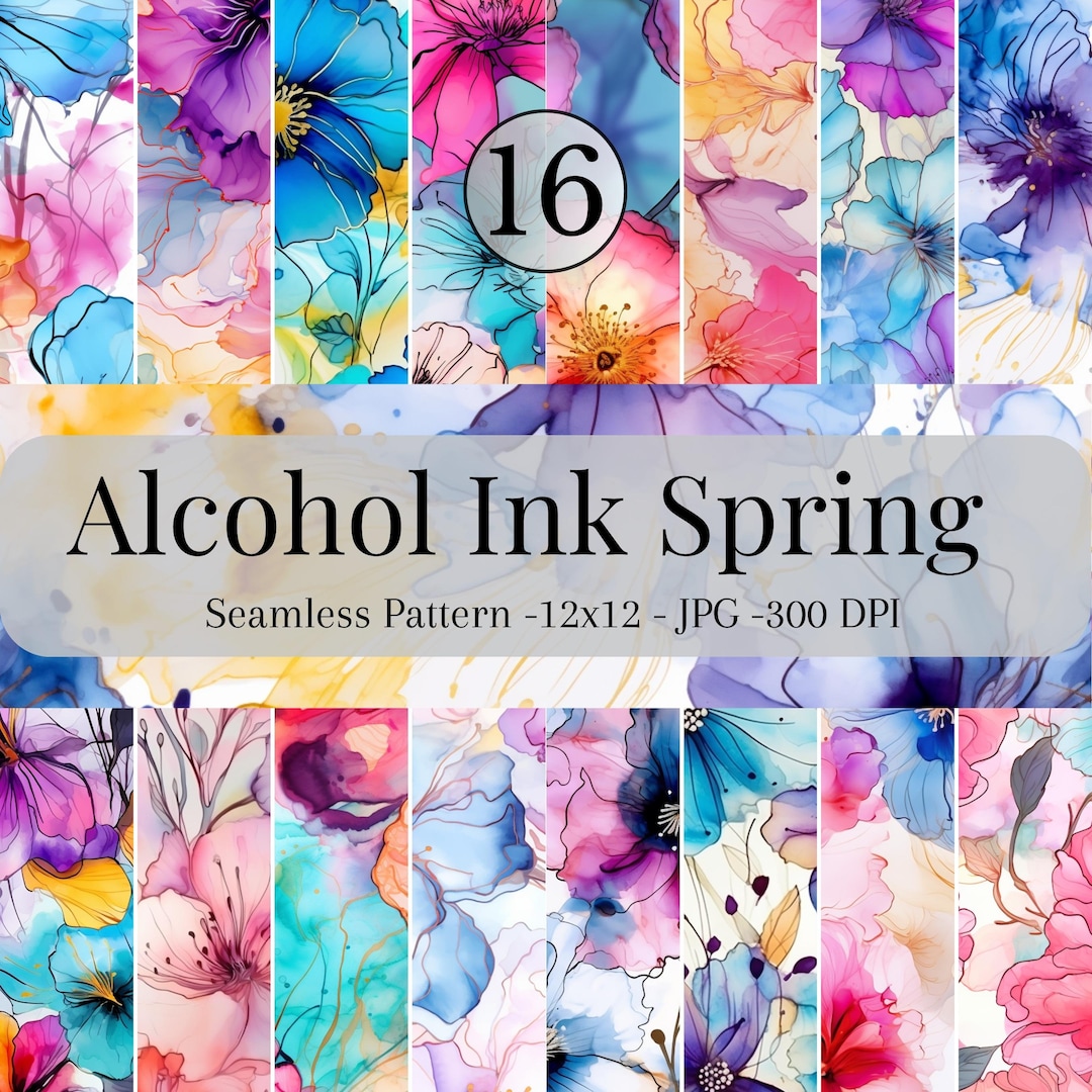 Spring Alcohol Ink Flowers Seamless Patterns - Floral Ink Digital Paper ...