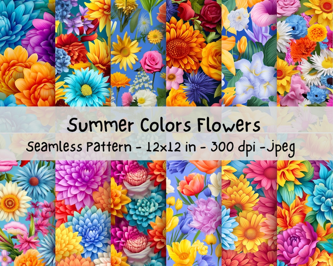 12 Summer Colorful Flowers Seamless Pattern-digital Paper-commercial ...