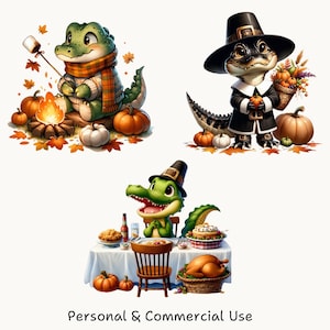 Thanksgiving Digital Clipart Set, Cute Thanksgiving Alligator Clipart ...