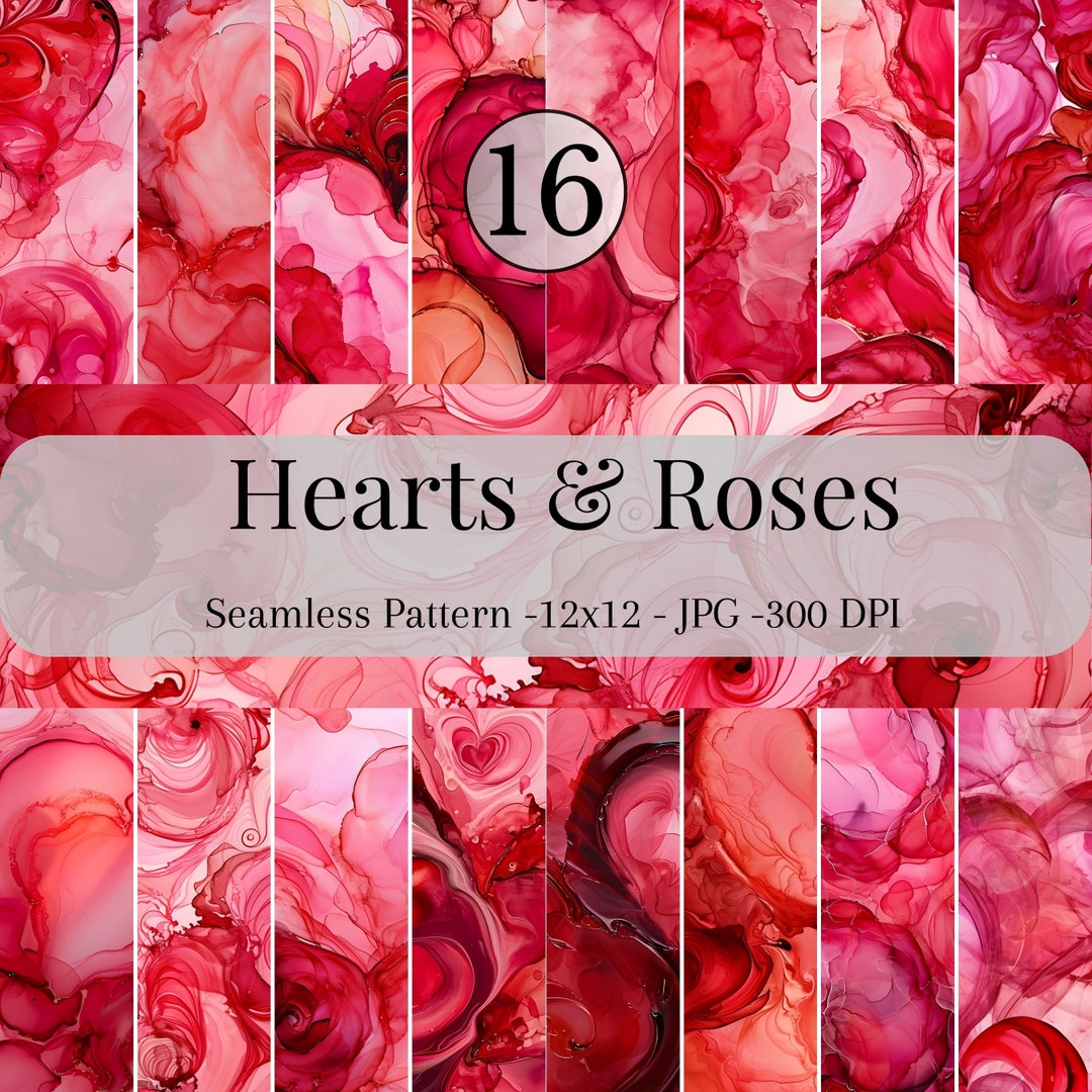 Hearts and Roses Alcohol Ink SEAMLESS Patterns - Alcohol Ink Digital ...