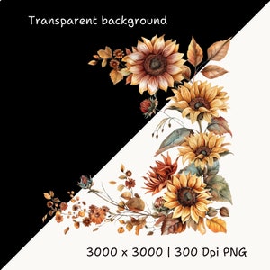 Watercolor Fall Sunflower Clipart Set, Autumn Floral PNG, Commercial ...