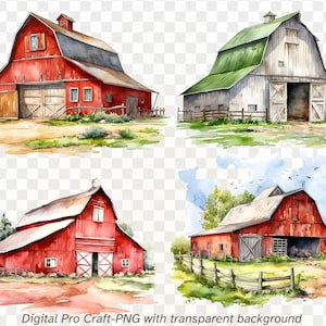 Farm Barn Watercolor Clipart, Farmhouse Clipart, Barn Bundle PNG, House ...