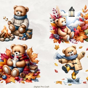 Autumn / Fall Teddy Bear PNG Clipart Watercolor Bundle Perfect for ...