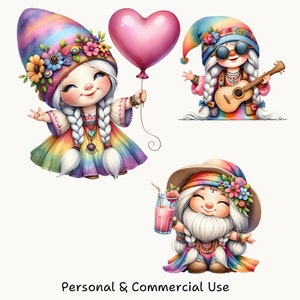 Hippie Gnome Girl Clipart, Watercolor PNG, Digital Download, Boho Chic ...