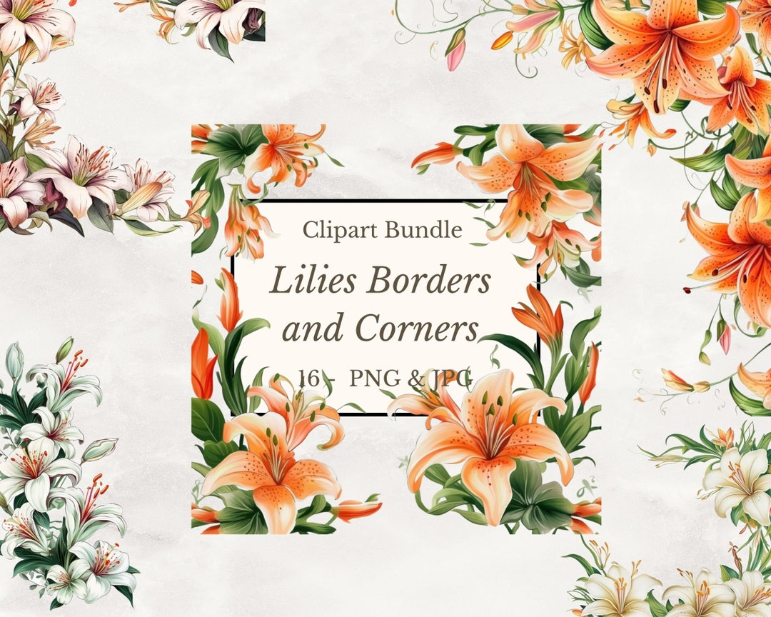 16 Lilies Flower Corners Clipart, Flower Corners, Flower Borders, PNG ...