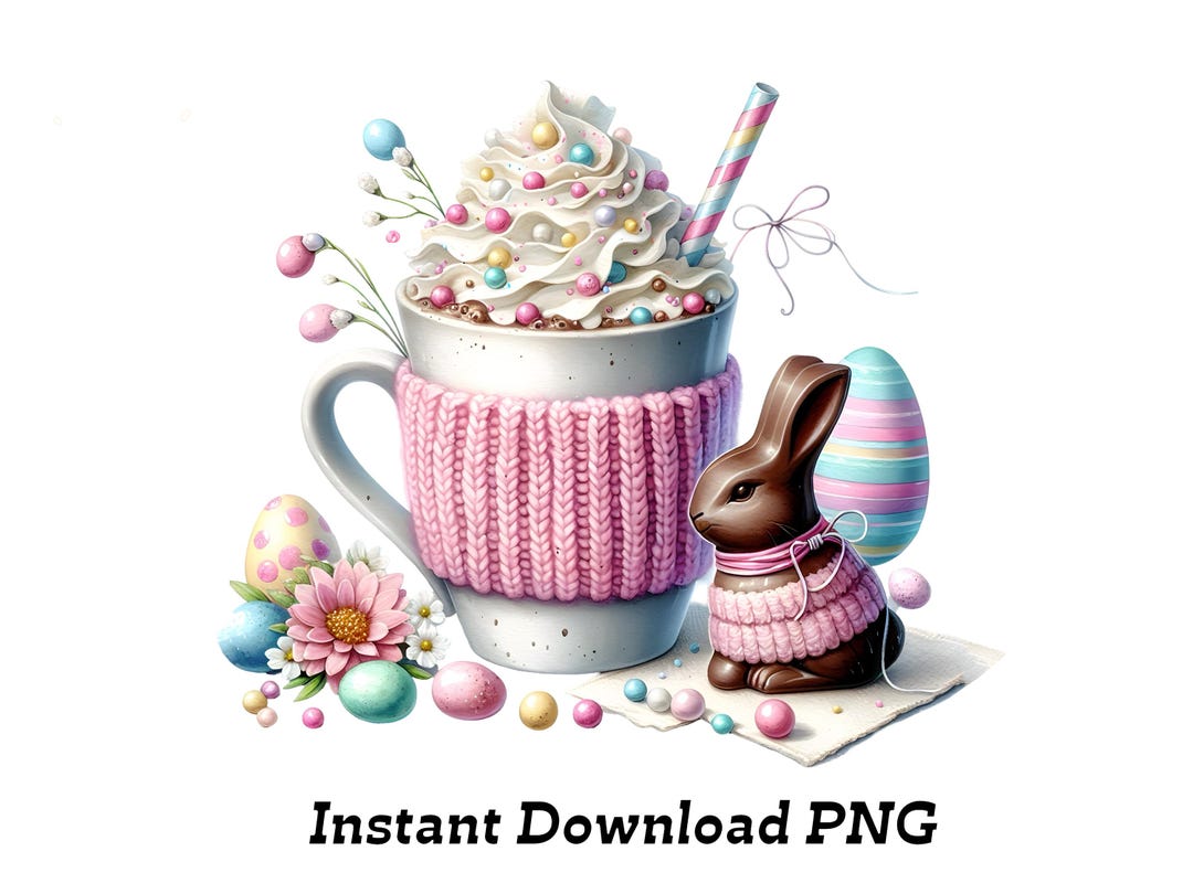Whimsical Easter Bunny Clipart Bundle - Festive Treats in Charming Cups ...