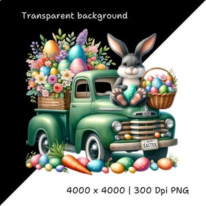 Easter Bunny Truck Digital Clipart, Vintage Pickup, Easter Eggs, Spring ...