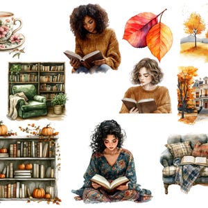 Time to Read Clipart Bundle, Watercolor Cozy Clipart, Books Lover ...