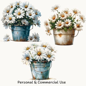 Watercolor Daisy Clipart Bundle, Floral PNG Set, Digital Download ...