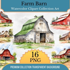Farm Barn Watercolor Clipart, Farmhouse Clipart, Barn Bundle PNG, House ...
