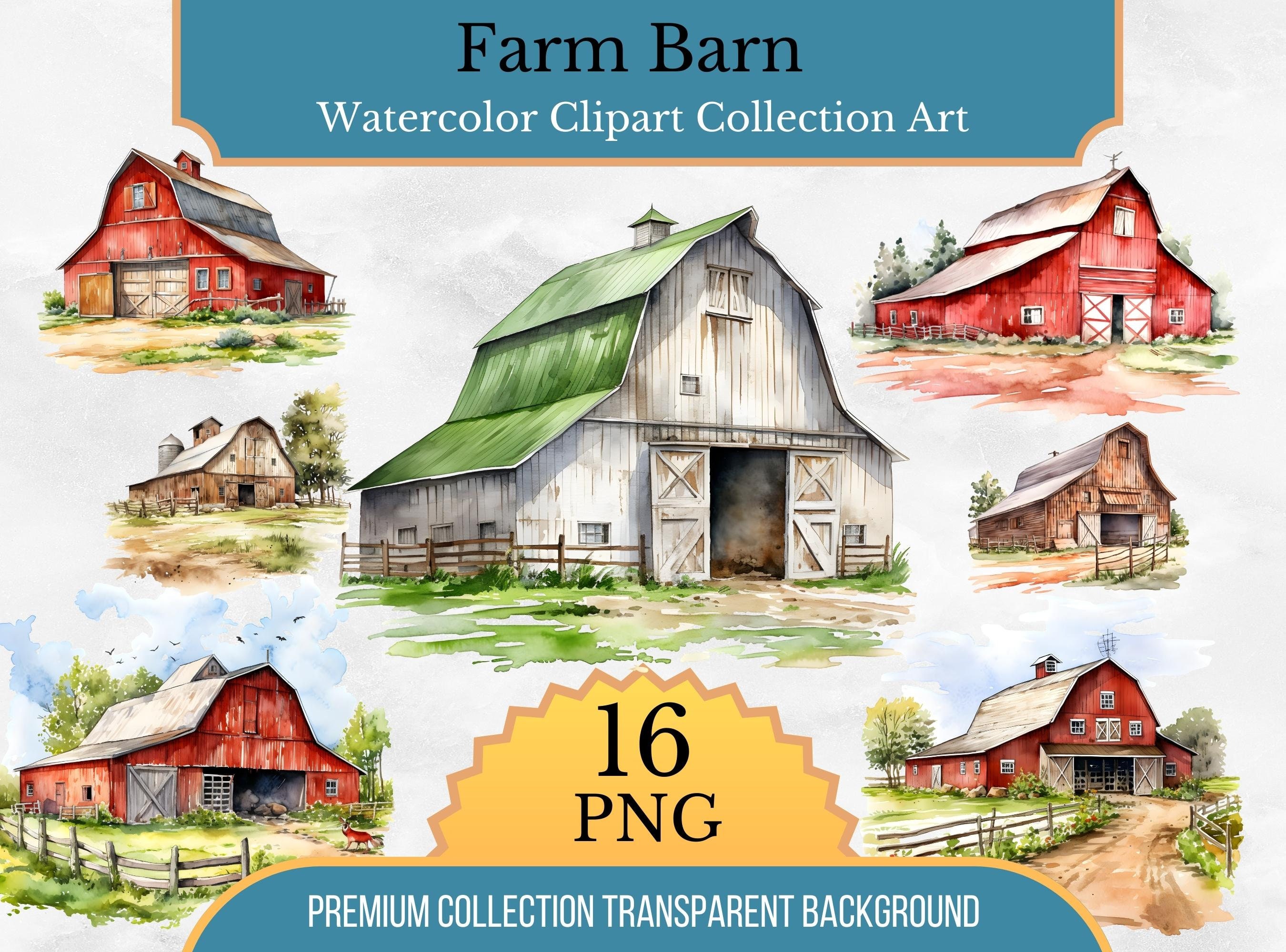 Farm Barn Watercolor Clipart Farmhouse Clipart Barn Bundle - Etsy