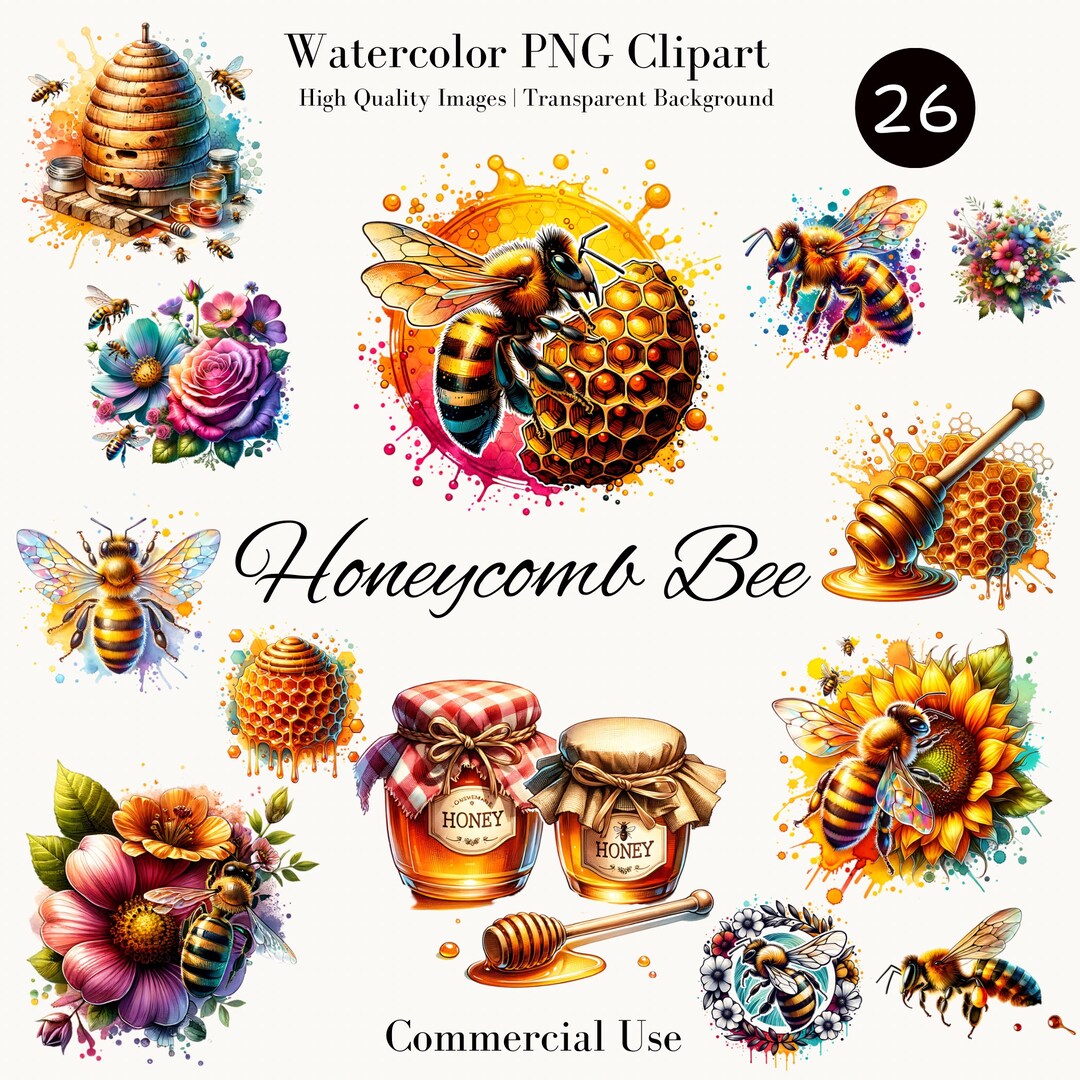 Watercolor Honey Bee Clipart, Transparent PNG, High Quality Digital ...