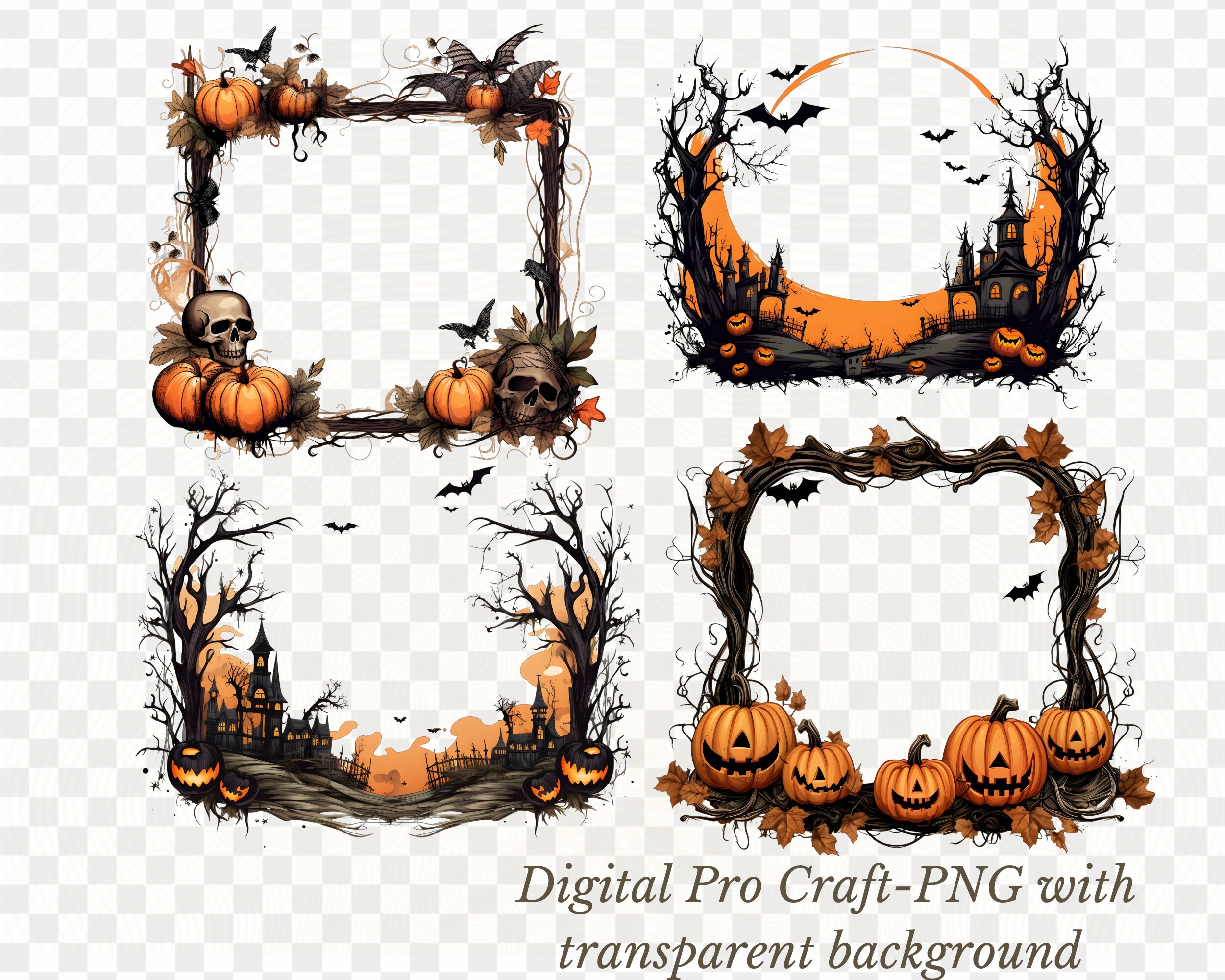 12 Halloween Border Clipart-high Quality Pngs-spooky Clipart - Etsy