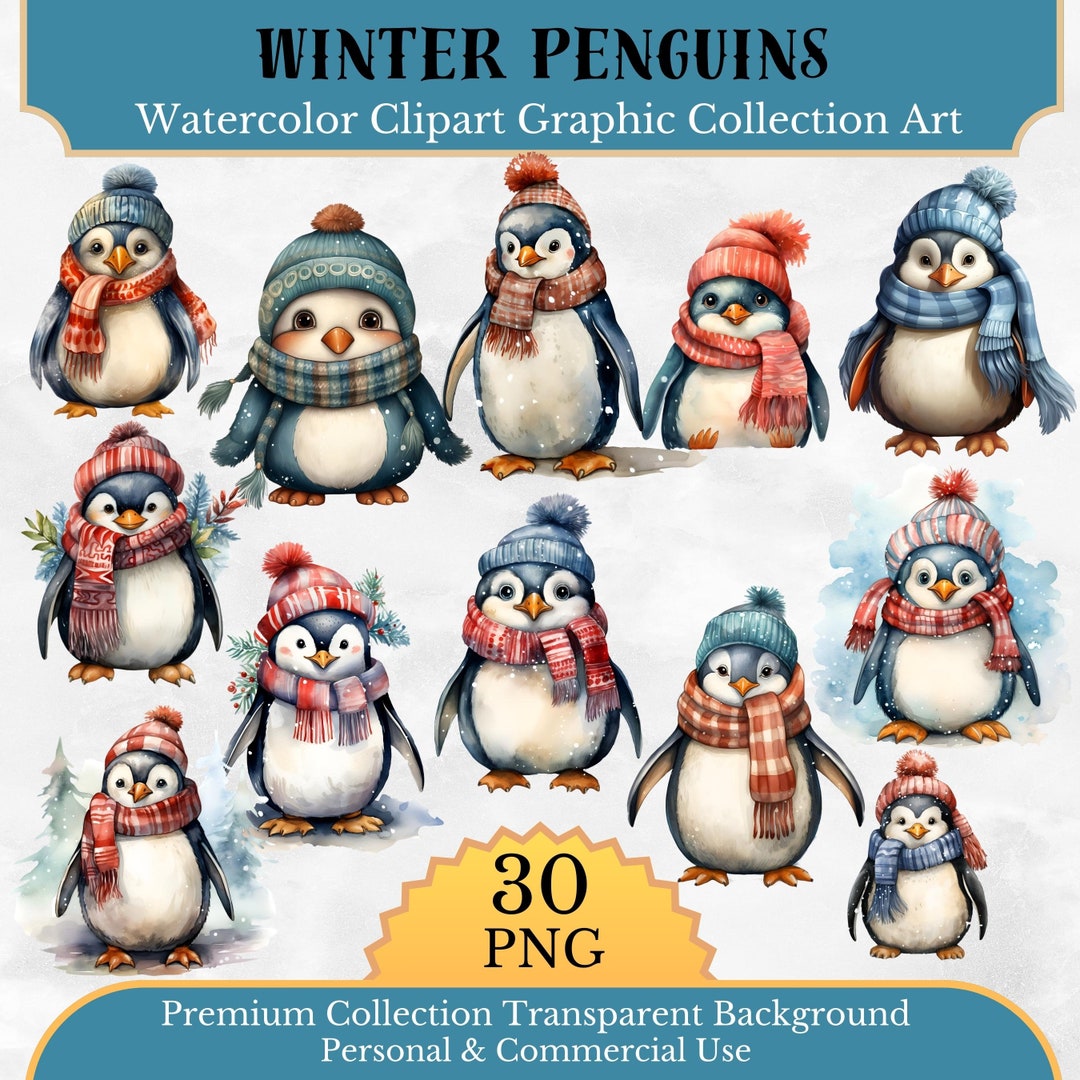 Penguin Clipart, Penguin Png, Watercolor Clipart, Winter Penguin ...