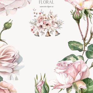 Dusty Pink Floral Watercolor Collection, Floral Border and Frames ...