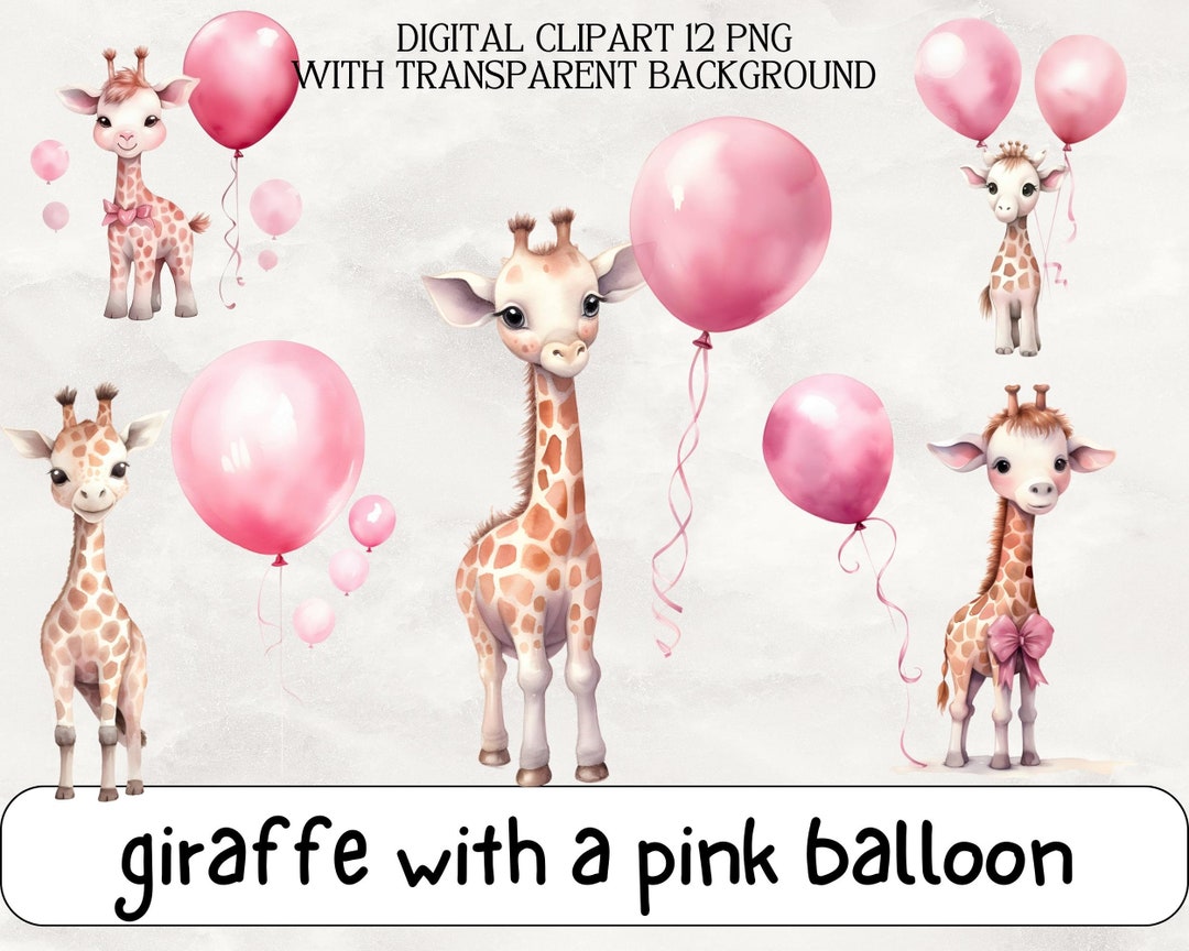 Watercolor Giraffe Clipart Set | 12 Baby Giraffe Graphics | Balloon Png ...