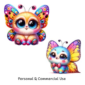 Cute Butterfly Clipart, Digital Download, Kawaii Bug PNG, Commercial ...