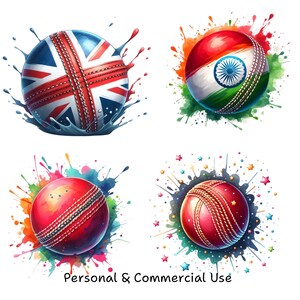 Colorful Cricket Ball Cliparts, Vibrant Watercolor Sports Illustrations ...