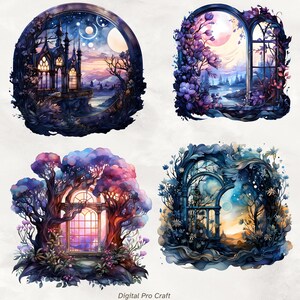 Night Window Watercolor Clipart Fairy Window Clipart, Mystical Window ...