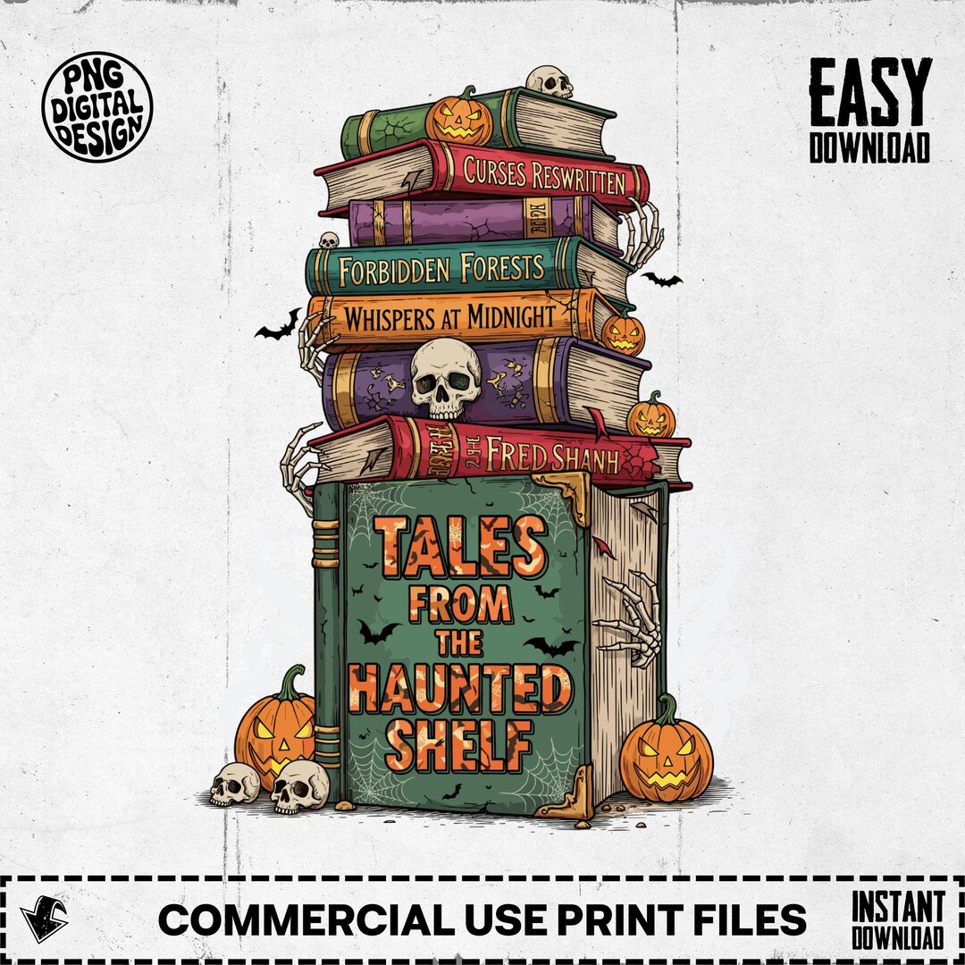 Haunted Books Clipart Png, Halloween Bookshelf, Spooky Skulls Pumpkins ...