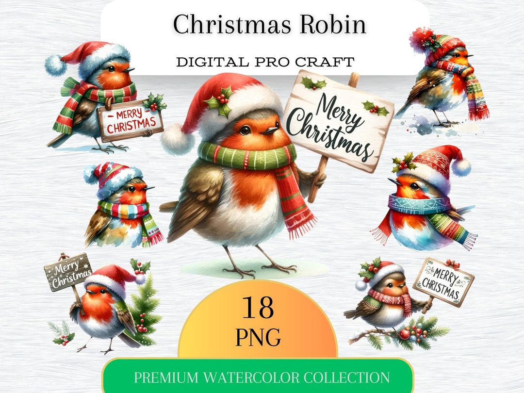 Robin Wintertime Clipart,merry Christmas Robin Clipart,watercolor Robin ...