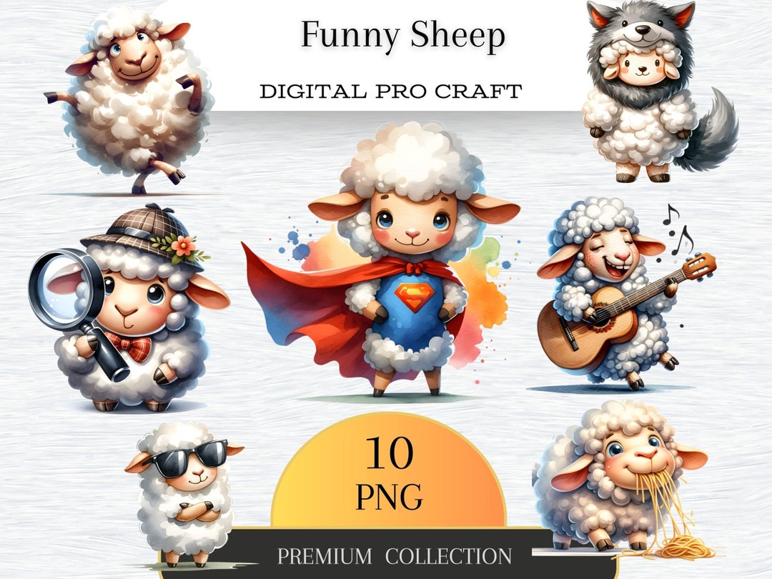 Funny Sheep Clipart | Comical Funny Sheep Clipart Bundle |PNG 10 High ...