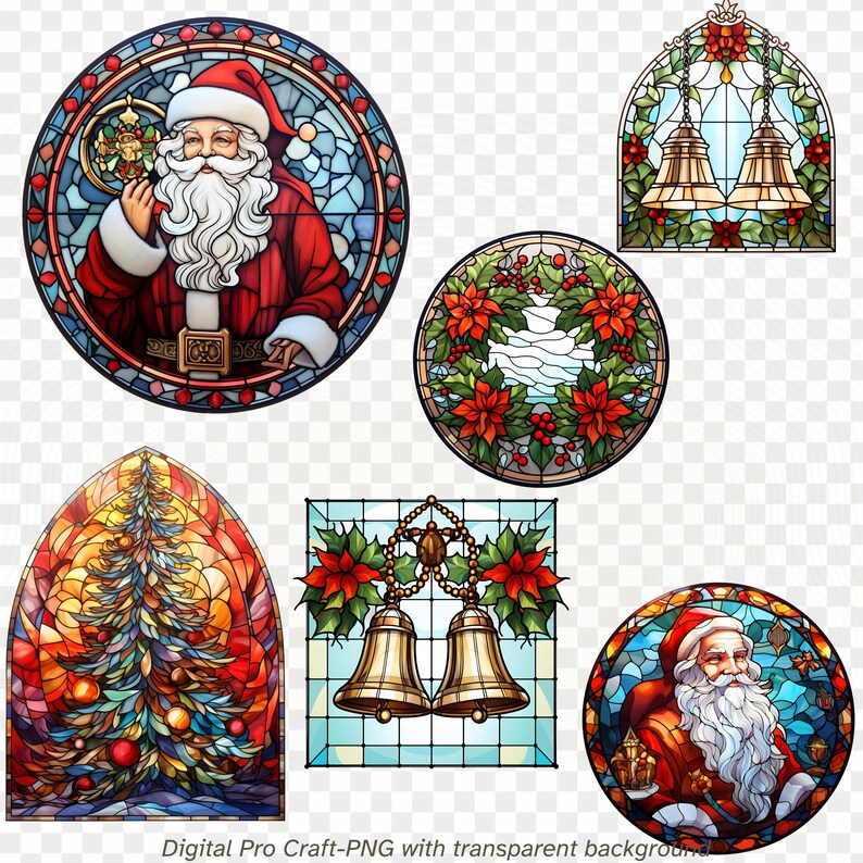 Christmas Stained Glass Clipart, 22 High Resolution PNG Files With ...