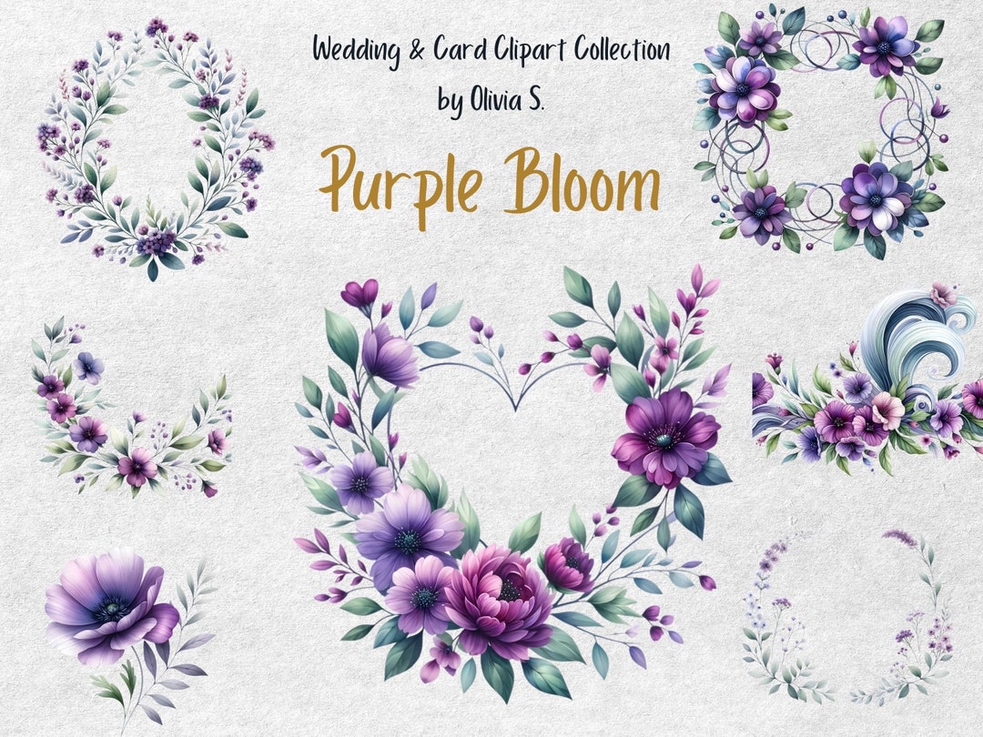 Purple Floral Card Border Clipart, PNG Commercial Use, Printable ...