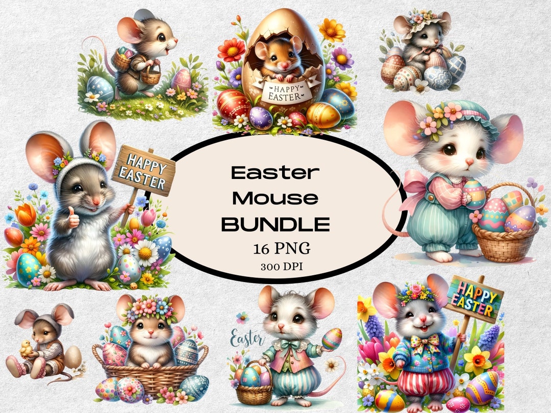Easter Mouse Clipart Bundle, Cute Spring Animals, Digital Download ...