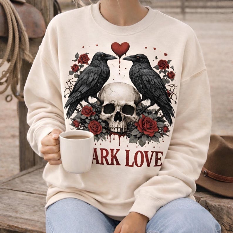 Dark Love PNG, Skull and Ravens, Trendy Sublimation Design, DTF ...