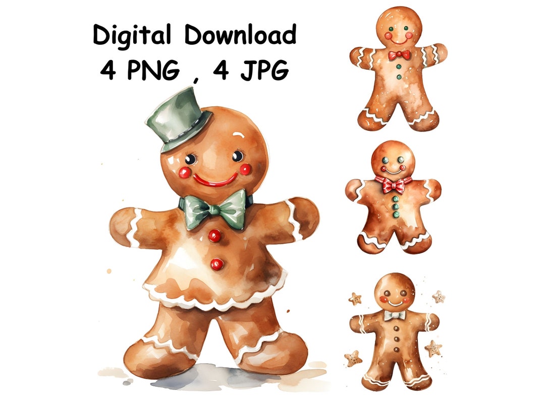Gingerbread Man Clipart , High Quality Png-jpgs,digital Download -card ...