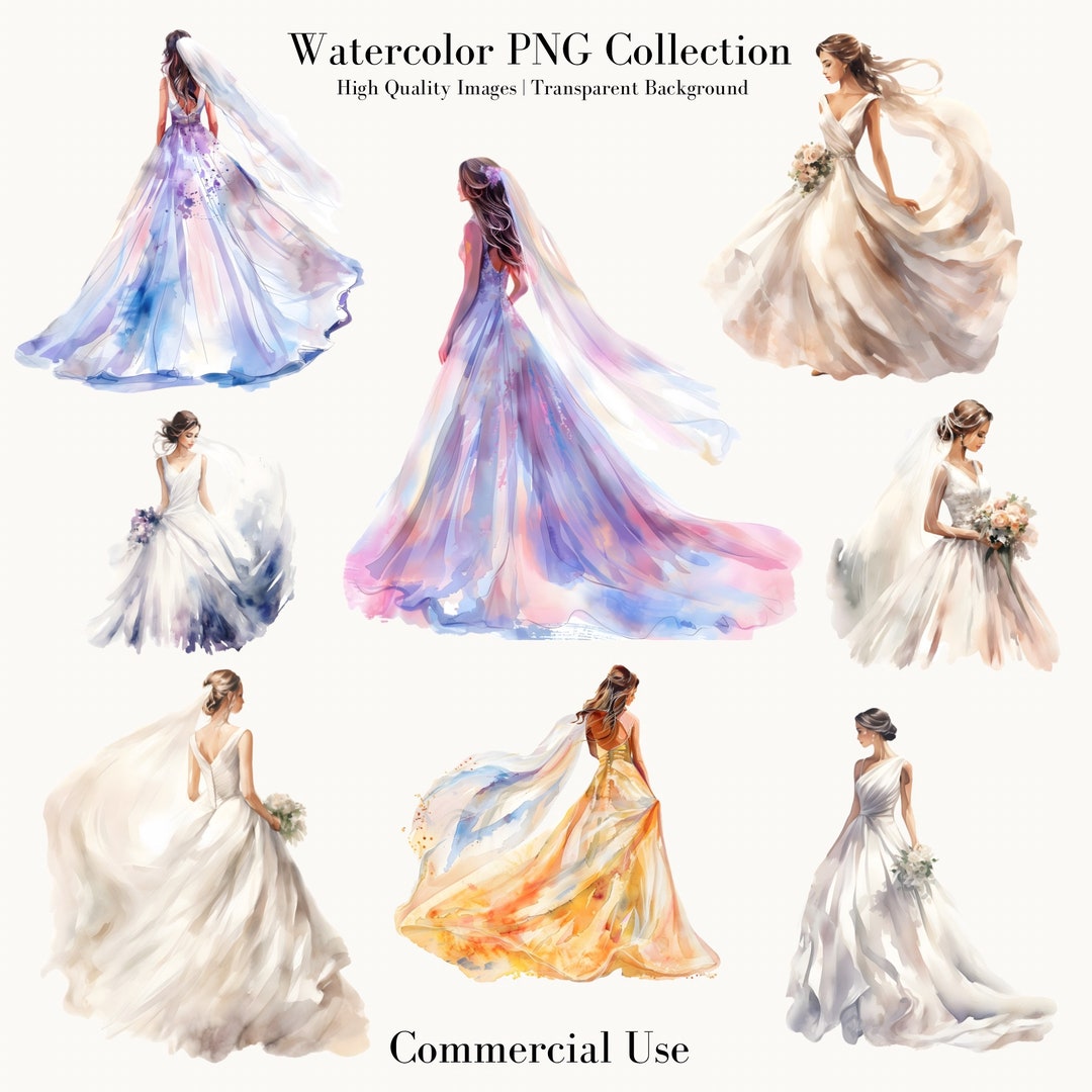 Watercolor Bride Clipart, Wedding Dress PNG, Hand-painted Bridal ...