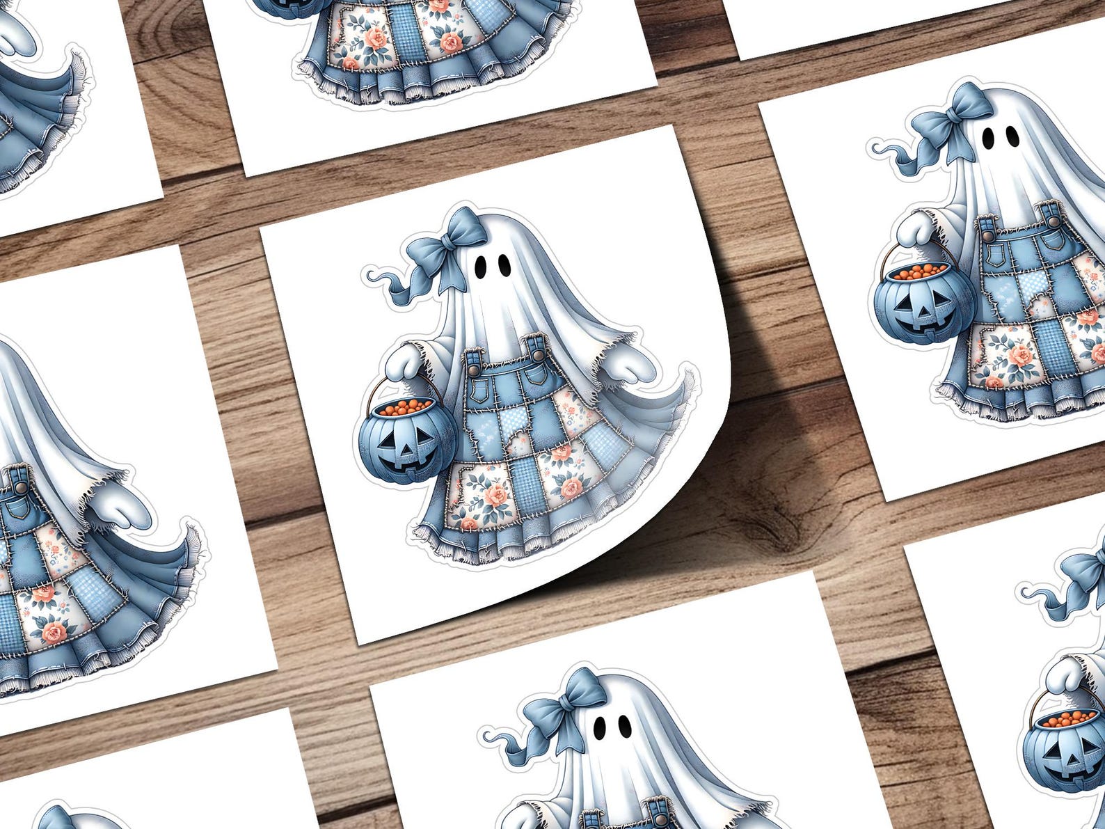Retro Denim Ghost Png, Spooky Season, Patchwork Ghost, Cute Boo Ghost ...