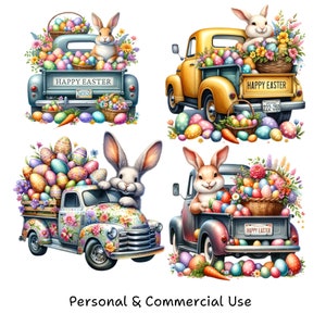 Easter Bunny Truck Digital Clipart, Vintage Pickup, Easter Eggs, Spring ...