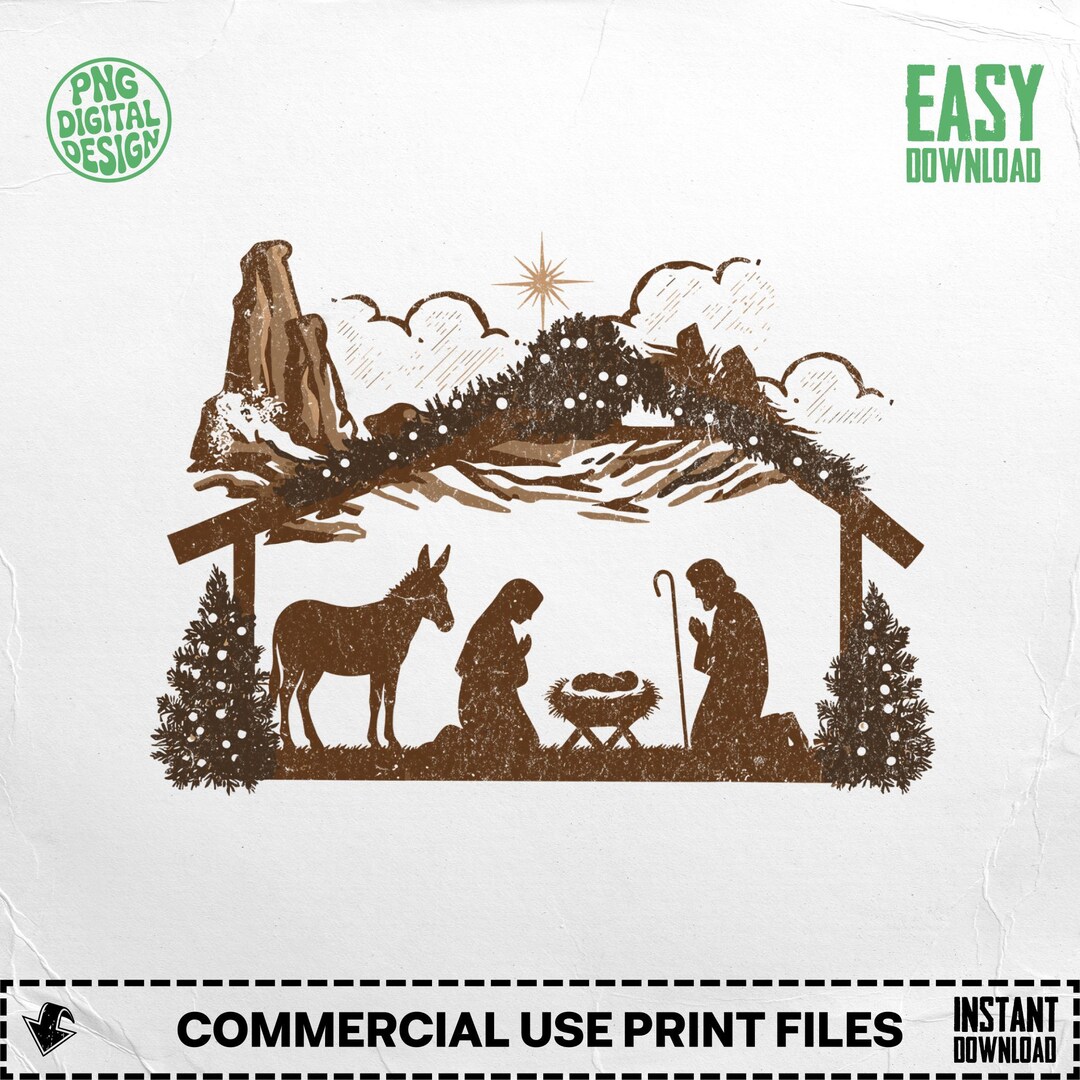 Vintage Nativity Scene Png, Western Christmas Nativity, Donkey, Star of ...