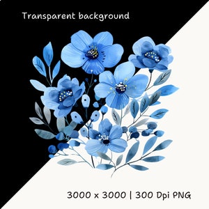 Blue Abstract Floral Watercolor Clipart Set, High Quality PNG, Digital ...