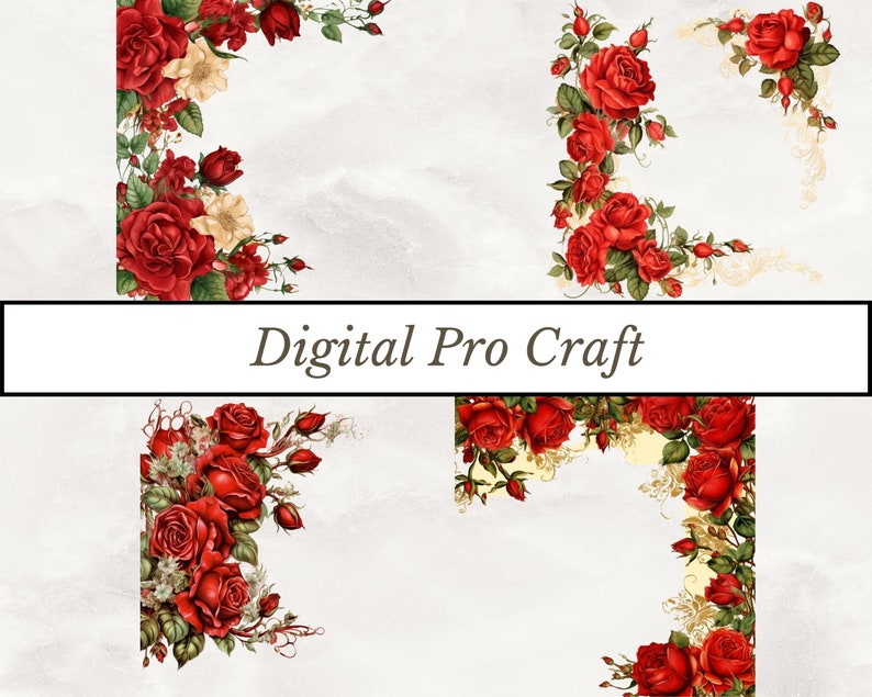 12 Red Roses Corners Clipart, Flower Borders, PNG& Jpgs, Digital ...