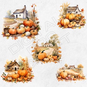 Cottagecore Autumn Clipart Bundle, Fall Pumpkins Digital Art, Rustic ...